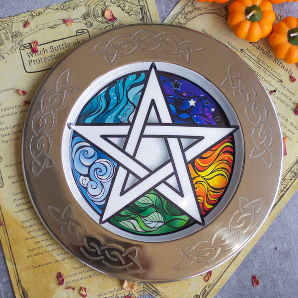 Pentacle & Elements illustration Steel Offering Plate – The Lilith store